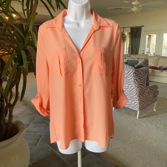 Charming Charlie | Tops | Charming Charlie Light Peach Button Front ...